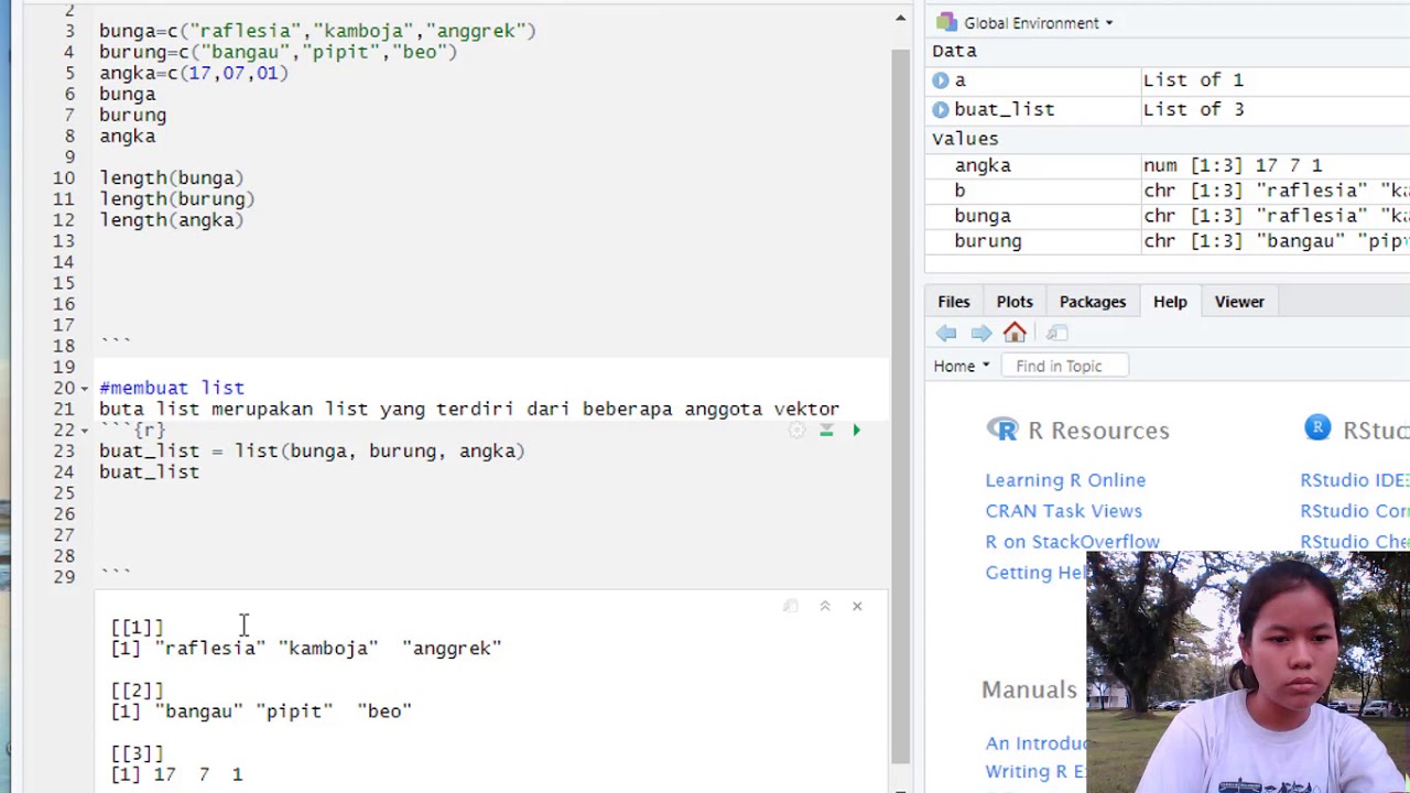 Cara membuat list dalam aplikasi R studio - YouTube