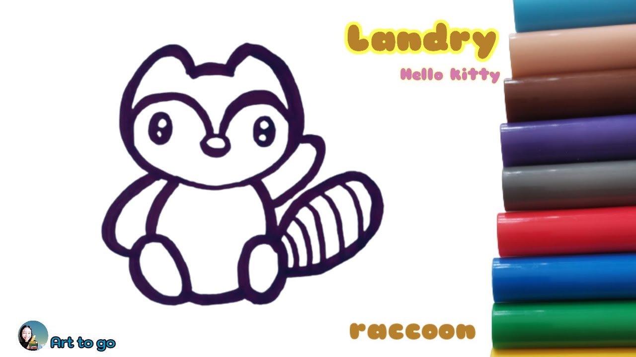 How to draw & coloring cute Landry raccoon for kids. A cute raccoon ...