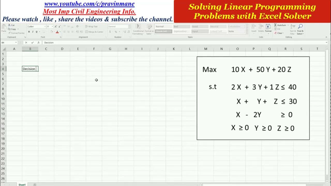 Solving LPP with Excel Solver, Simplex Method, Excel Tips, एक्सेल सॉल्वर,एक्सेल टिप्स समाधान ...