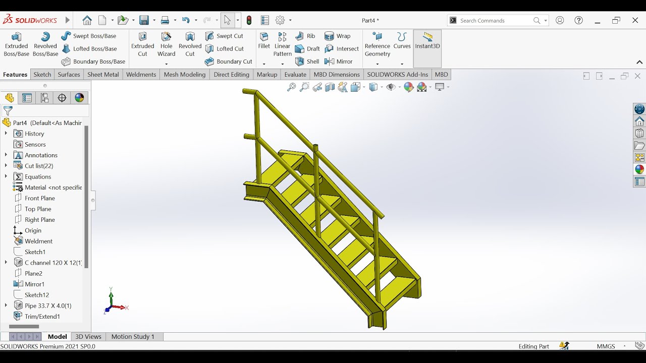 Solidworks Steel stair Weldments and Sheet metal - YouTube