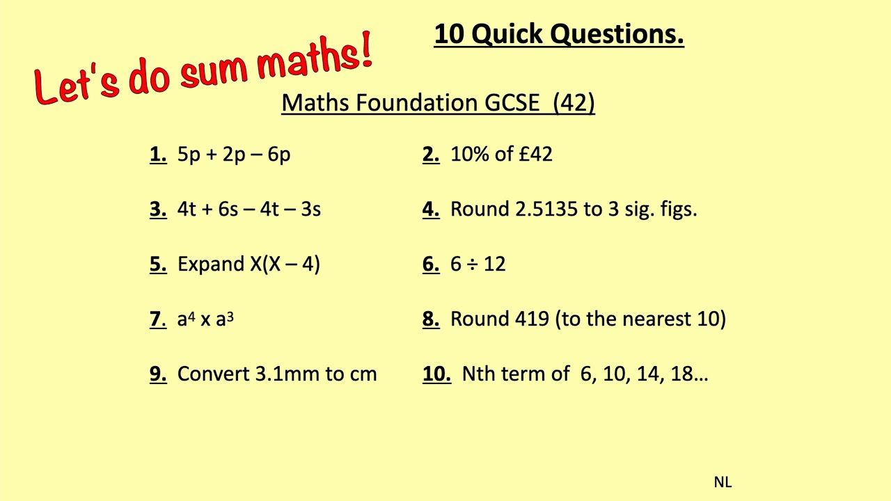 Test 42. 10 Quick Questions. Maths Foundation Level. - YouTube