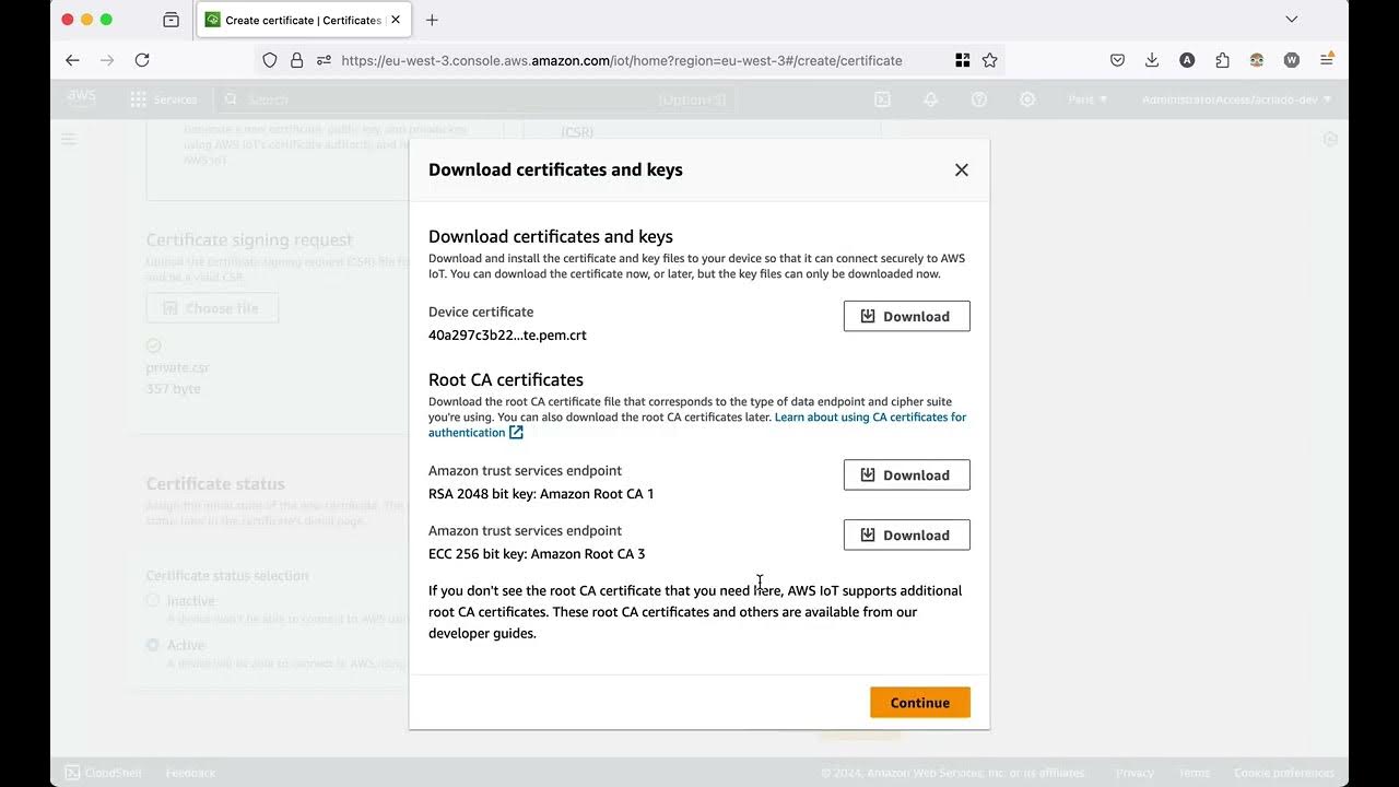AWS IoT create certificate from existing CSR file - YouTube