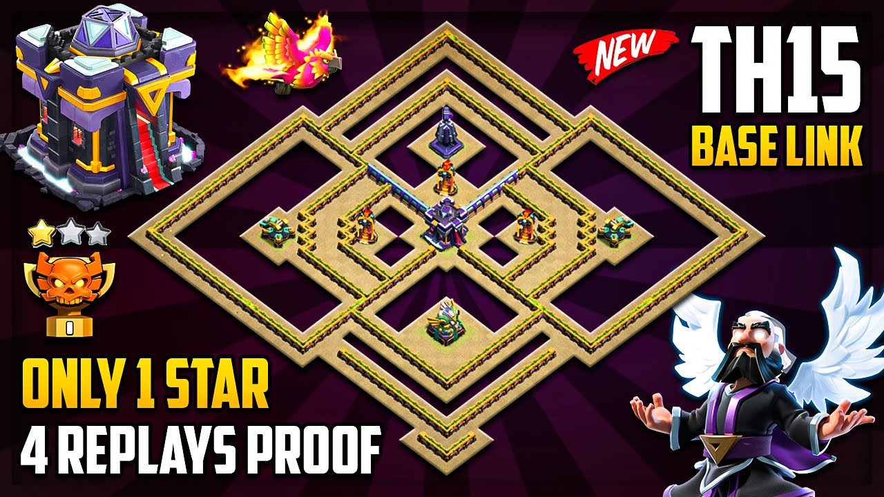 Only 1 Star TH15 War Base Link With 4 Replays PROOF | Immortal TH15 War ...