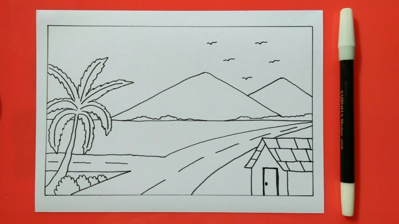 Cara Menggambar Pemandangan Gunung How To Draw Easy Scenery Youtube