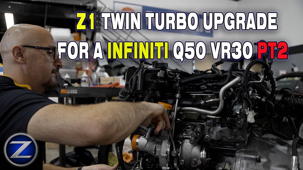 Q50 Install Z1 Twin Turbo kit Upgrade PT2 - YouTube