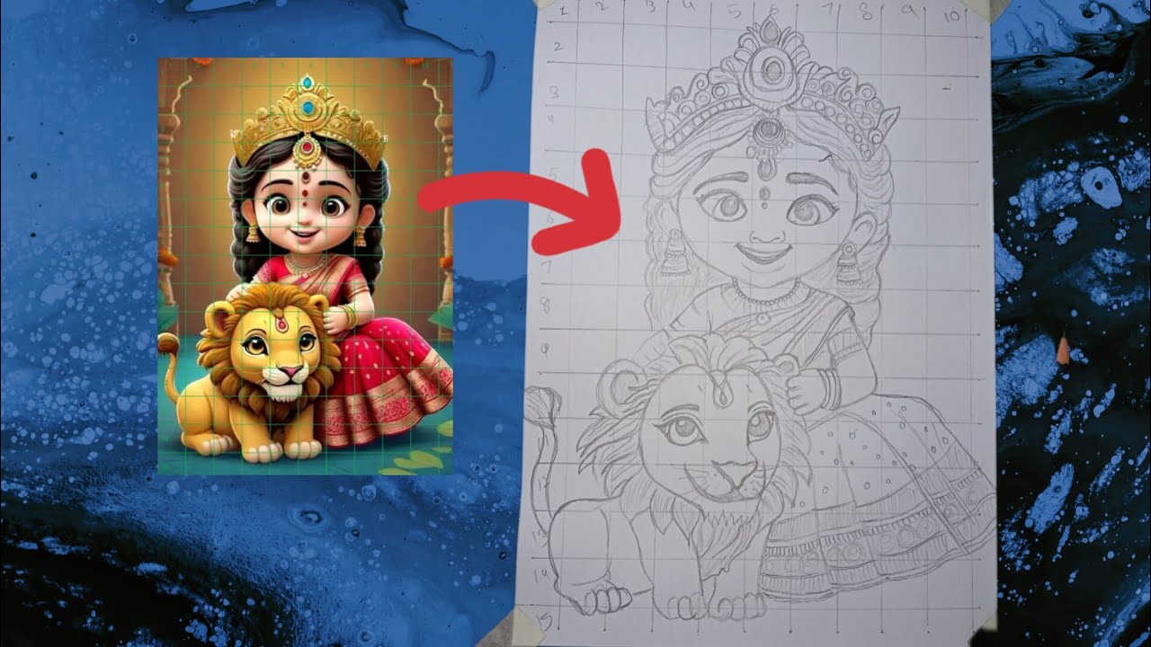 Draw with me - cute mata rani 🙏🏻 navratri special video outline ...