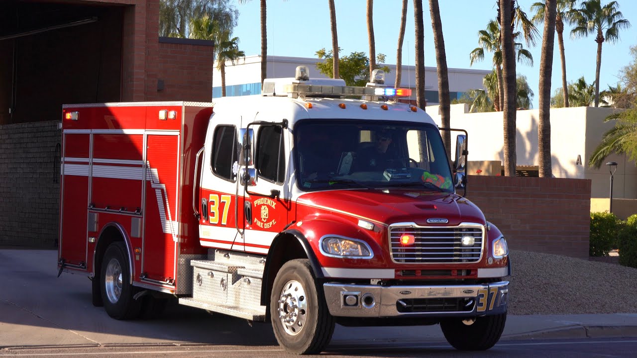 Phoenix Fire Dept. Ladder Tender 37 responding - YouTube