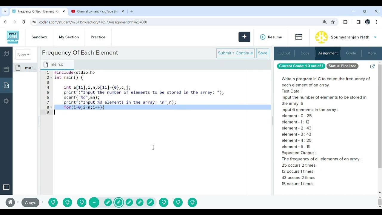 Write a program in C to count the frequency of each element of an array.#srn - YouTube