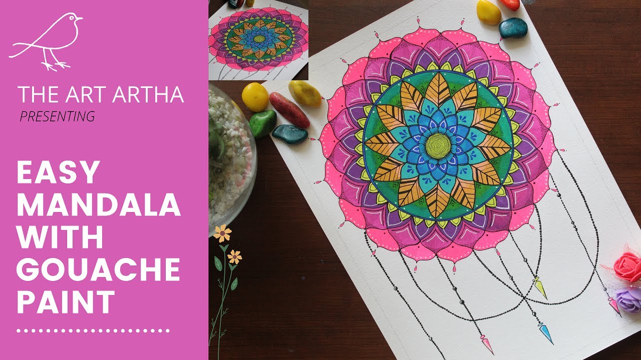 Mandala in Gouache Paint ~ Easy mandala art for beginners - YouTube