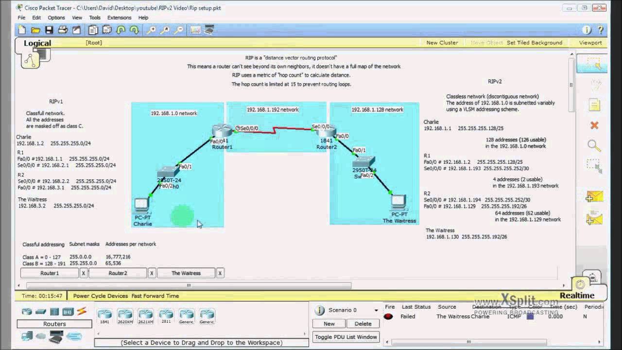 RIPv1 and RIPv2 using a VLSM addressing scheme (CCNA study) - YouTube