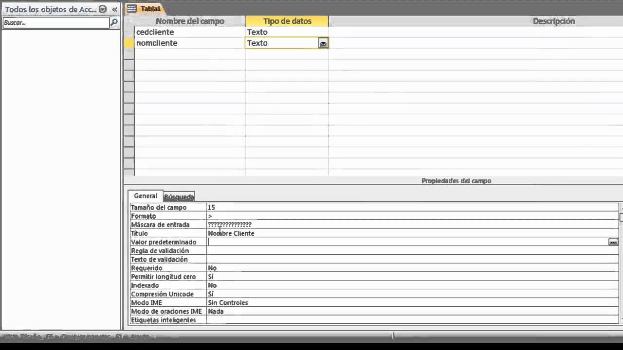 Tutorial 1 propiedades de tabla en access - YouTube