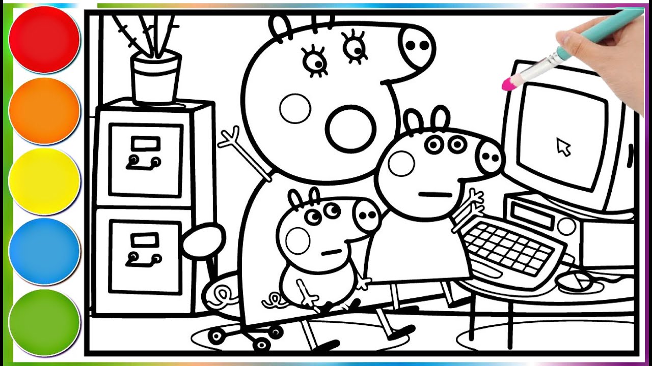 Peppa Pig and Mummy Pig working on the computer | Coloring all official ...