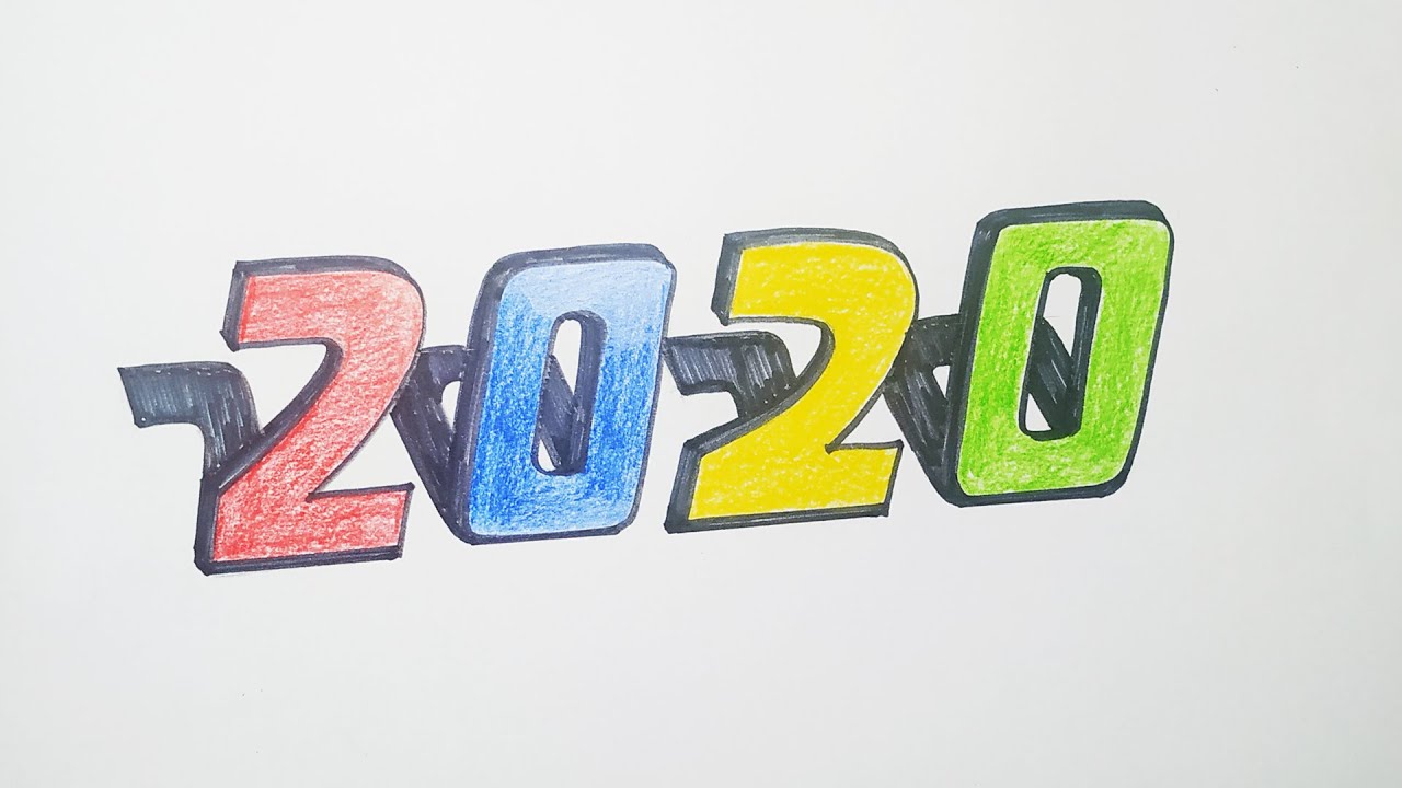 2020 "Happy New Year" - 3D Drawing with Colored Pencil - YouTube