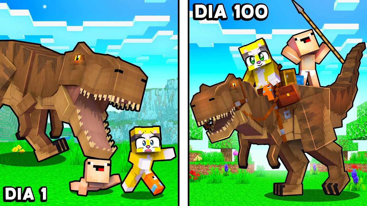 SOBREVIVIMOS 100 DÍAS en una ISLA de DINOSAURIOS en MINECRAFT 🐱‍🐉 ...