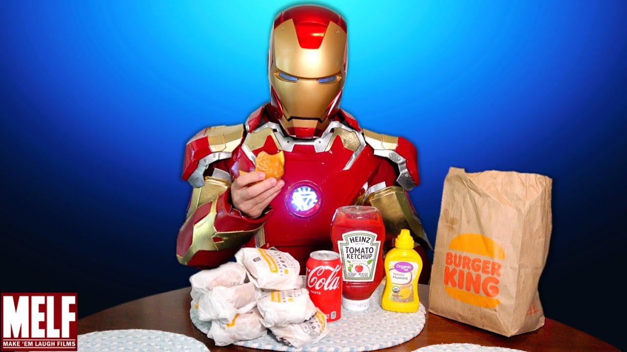 IRON MAN EATS CHEESEBURGERS!! 🍔 | Real Life Marvel Superhero Movie ...