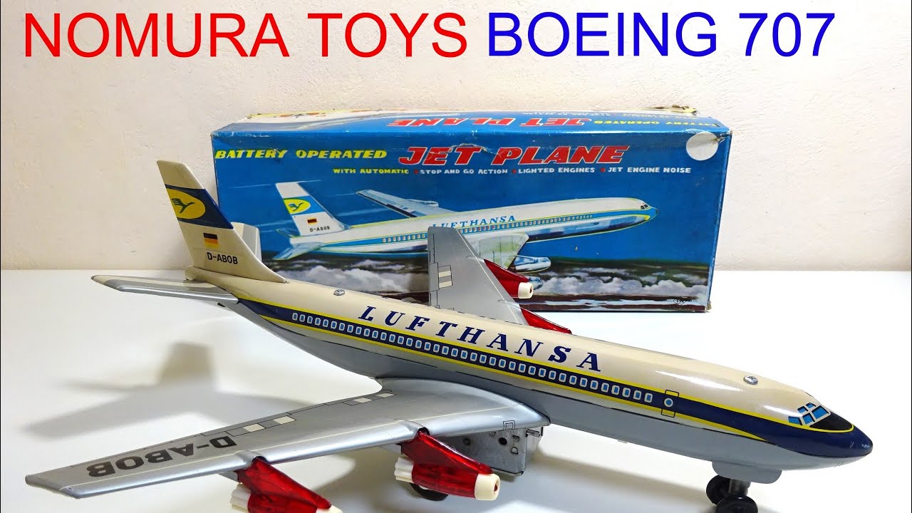 NOMURA TOYS LUFTHANSA B-707 Tin Toy Jet Plane 野村トーイ ブリキ飛行機 - YouTube