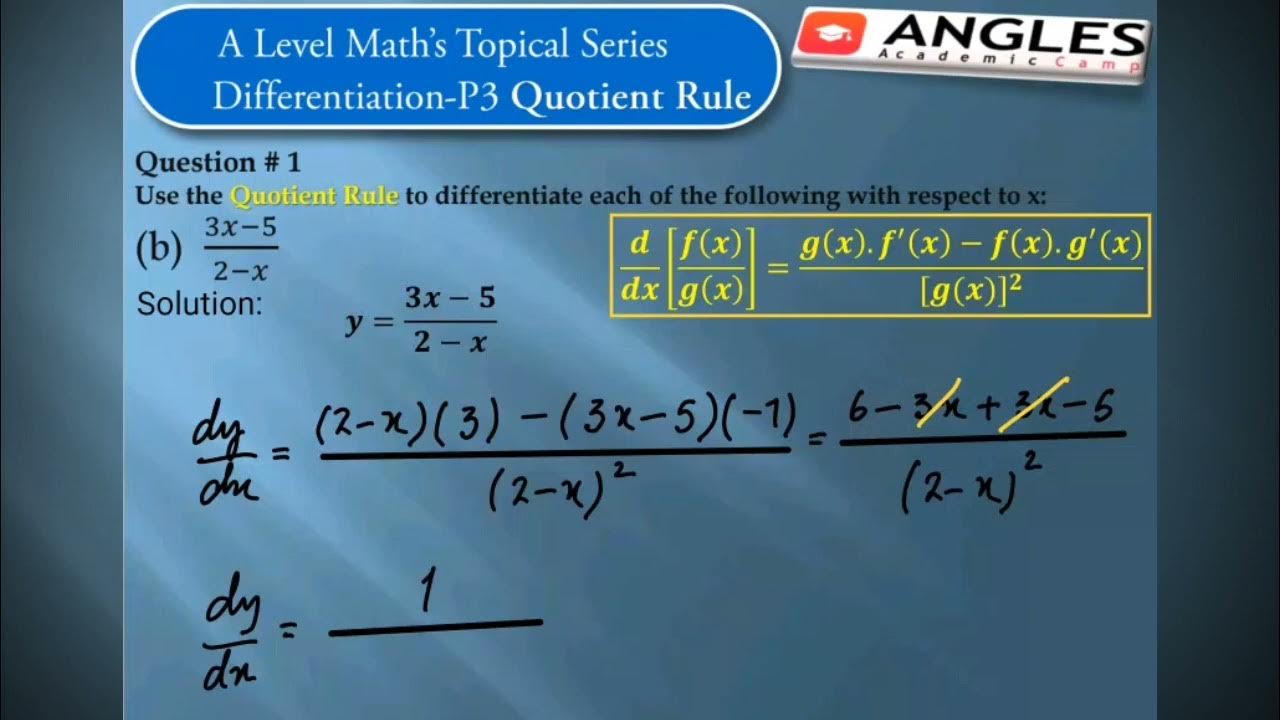 Differentiation| Quotient Rule Application| Q1| Ex 4B| - YouTube