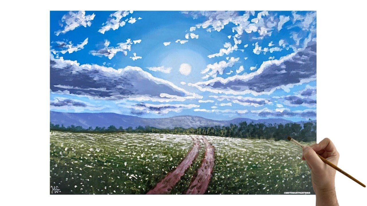 Landscape acrylic painting tutorial for beginners step by step flower ...