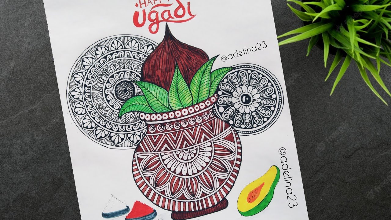 Happy Ugadi Festival Drawing | How To Draw Easy Mandala Art For ...