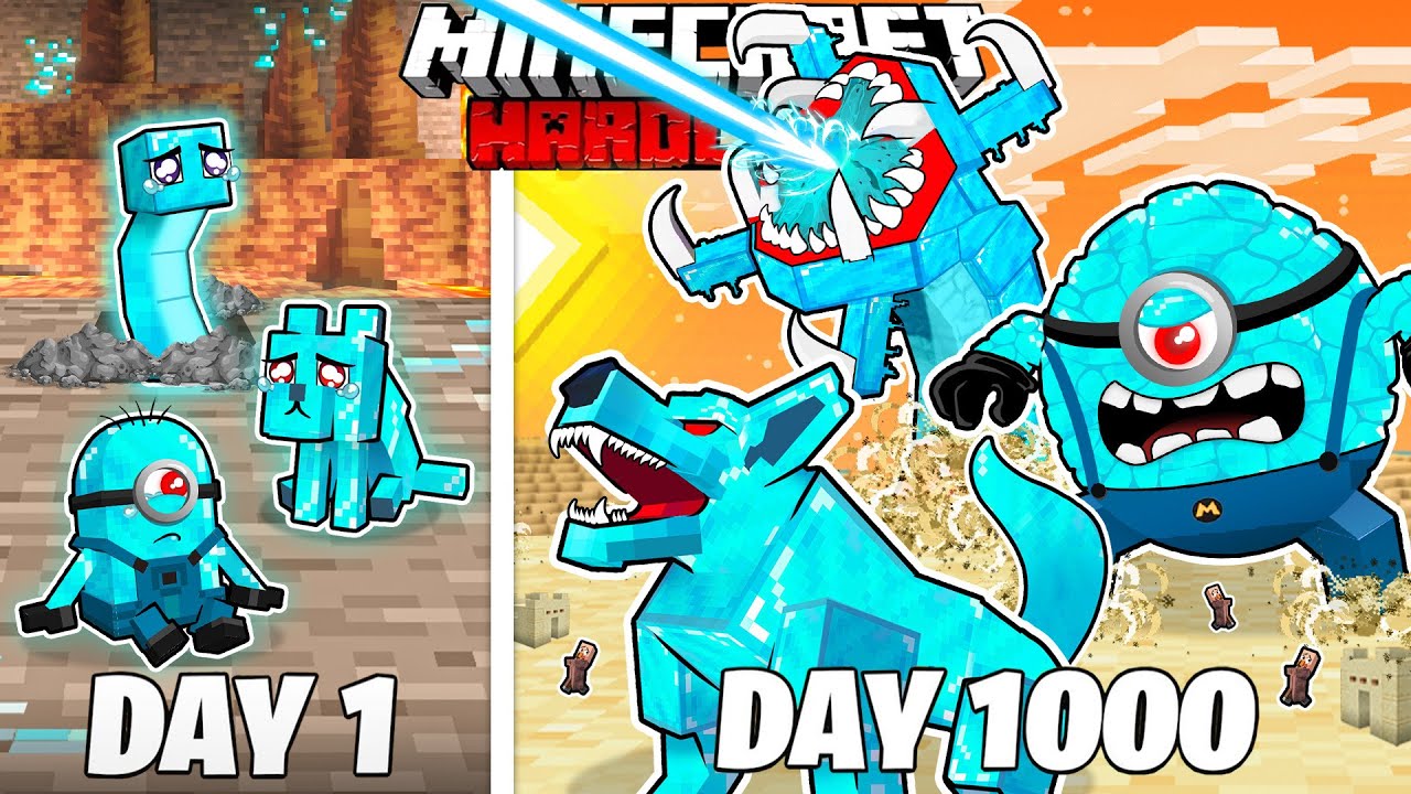 I Survived 1000 Days As DIAMOND MOBS In HARDCORE Minecraft! (Full Story ...