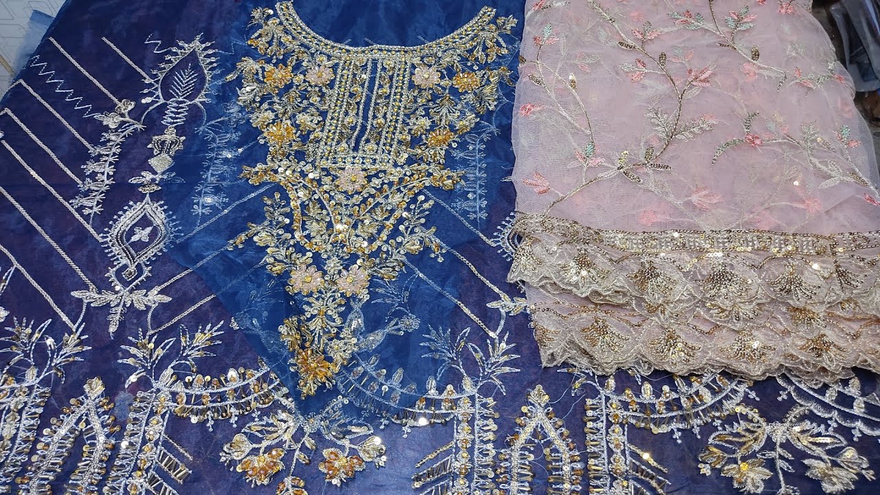 Iznik ORGANZA stuff full emb suit with hand made glaa & shirt. full ...