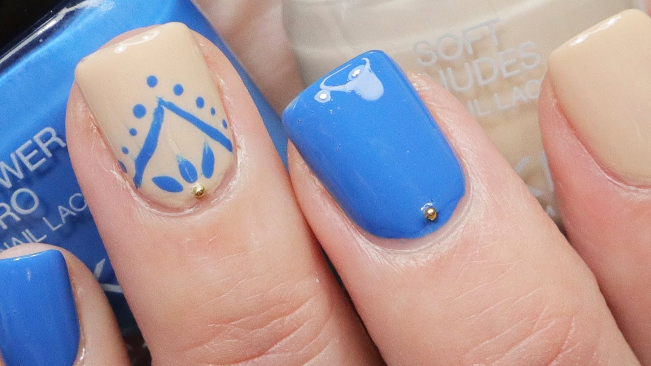 Simple and Easy Blue Nails | Nail Caviar Beads Nail Art | Two Colors ...