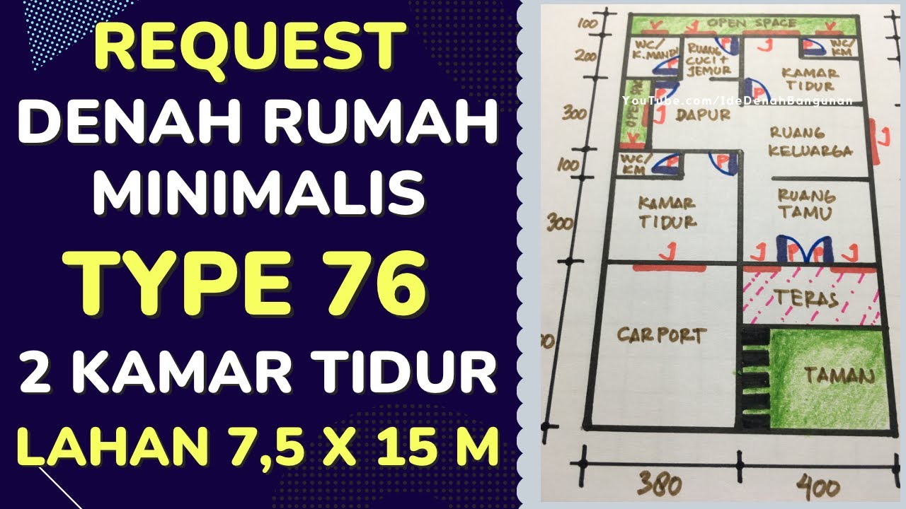 Denah Rumah Minimalis Type 76 2 Kamar Tidur di Lahan 7,8 x 15 Meter ...