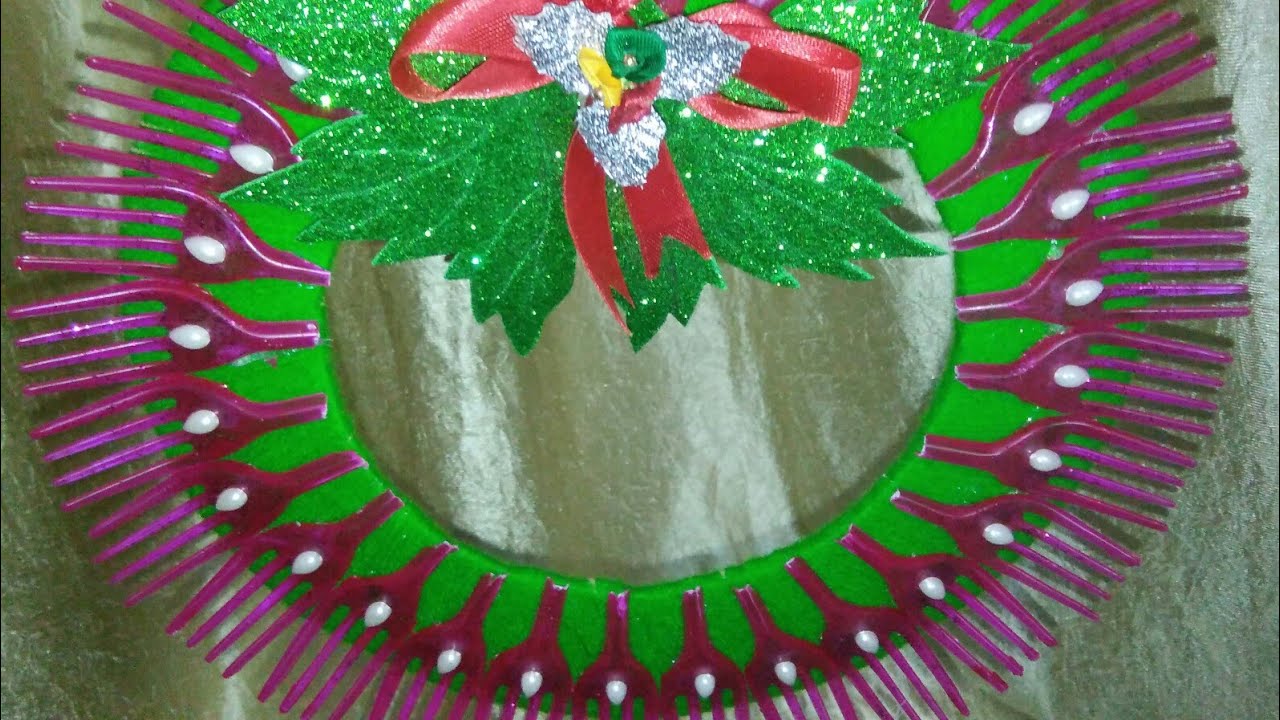 Diy Christmas wreath//how to make wreath from plastic forks(best out of ...