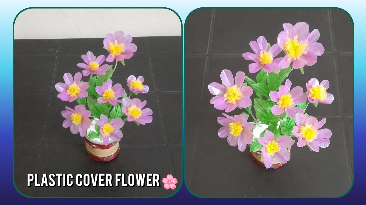 Plastic Flower Using Plastic Cover // പ്ലാസ്റ്റിക് ഫ്ലവർ// Plastic ...