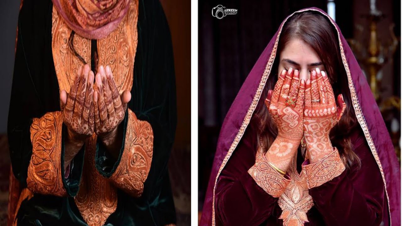 Kashmiri Brides Wearing Traditional Tilla Work Pheran | Nikkah Pheran ...