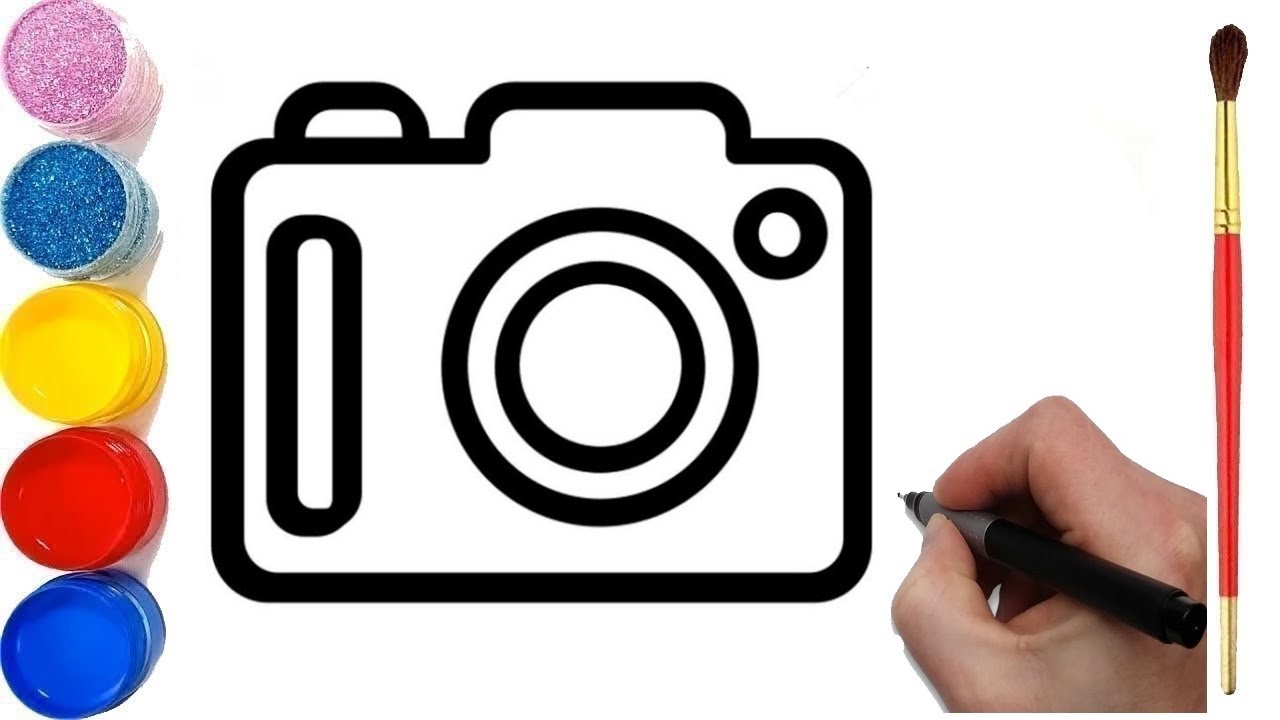 How to draw a camera, Easy Step by Step, Coloring pages beginners, Easy ...