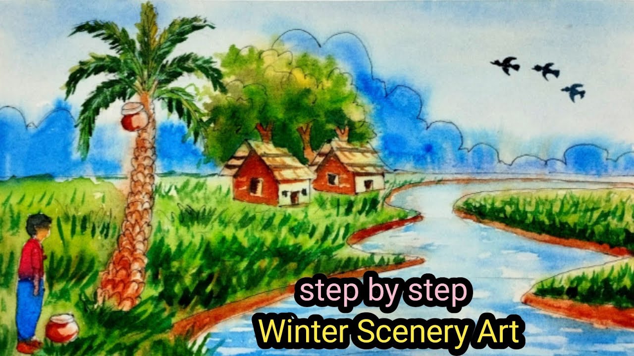 Step by Step Winter Scenery Art স্টেপ বাই স্টেপ শীতকালের দৃশ্য আর্ট ...