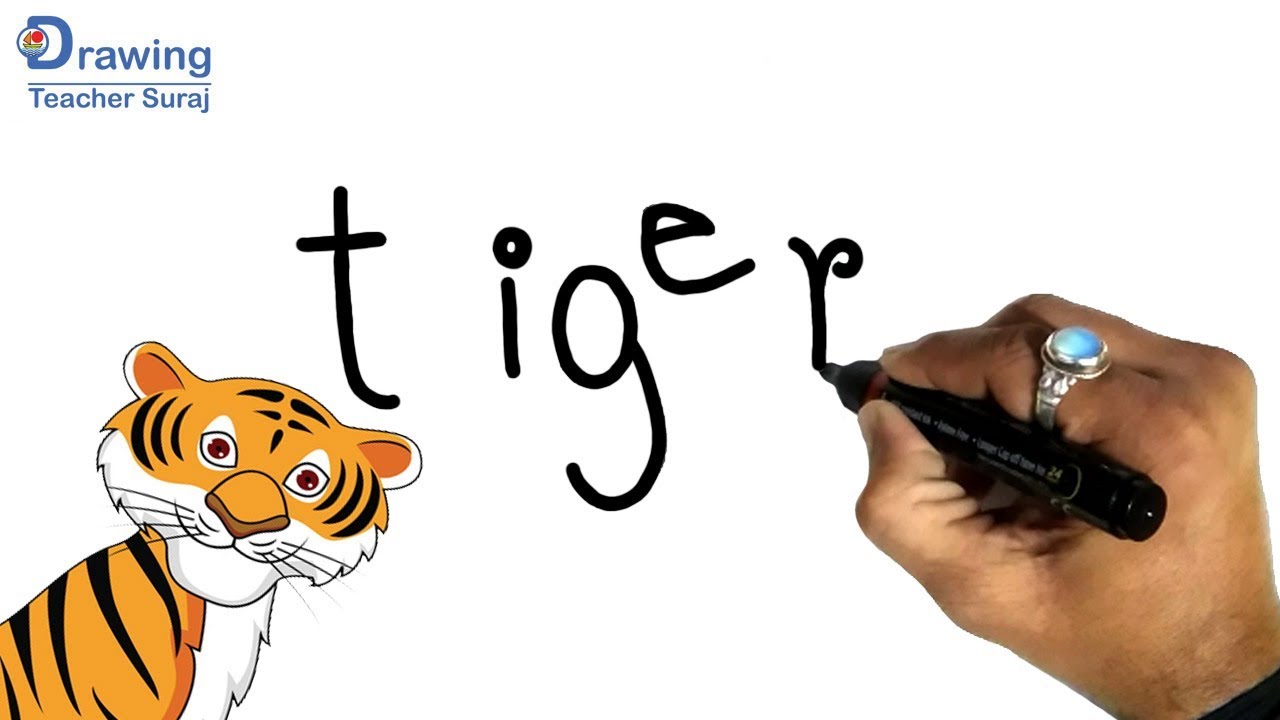 TIGER WORD INTO CUTE TIGER DRAWING | टायगर का चित्र Tiger नाम से - YouTube