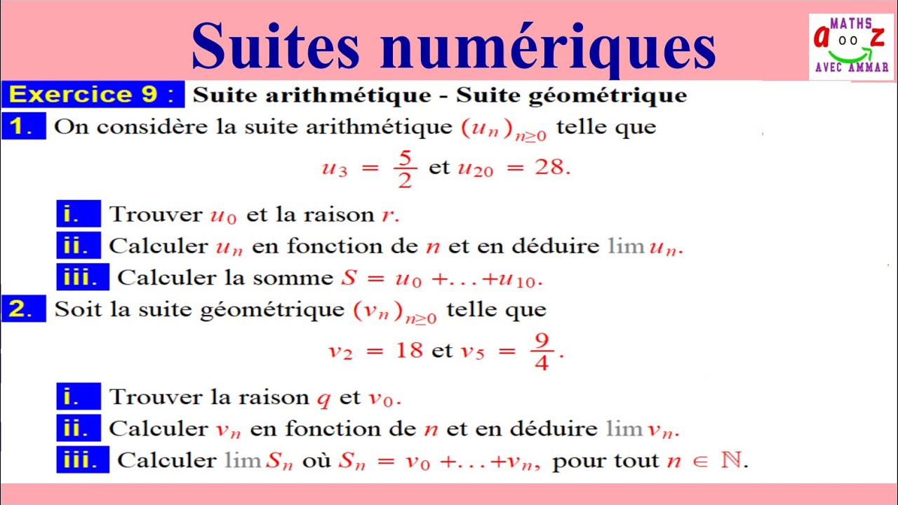 Exercice corrigé : Suite arithmétique et suite géométrique - YouTube