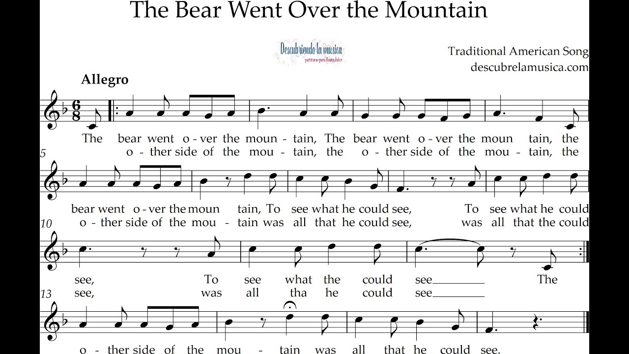 The Bear Went Over the Mountain. Partitura para flauta dulce - YouTube
