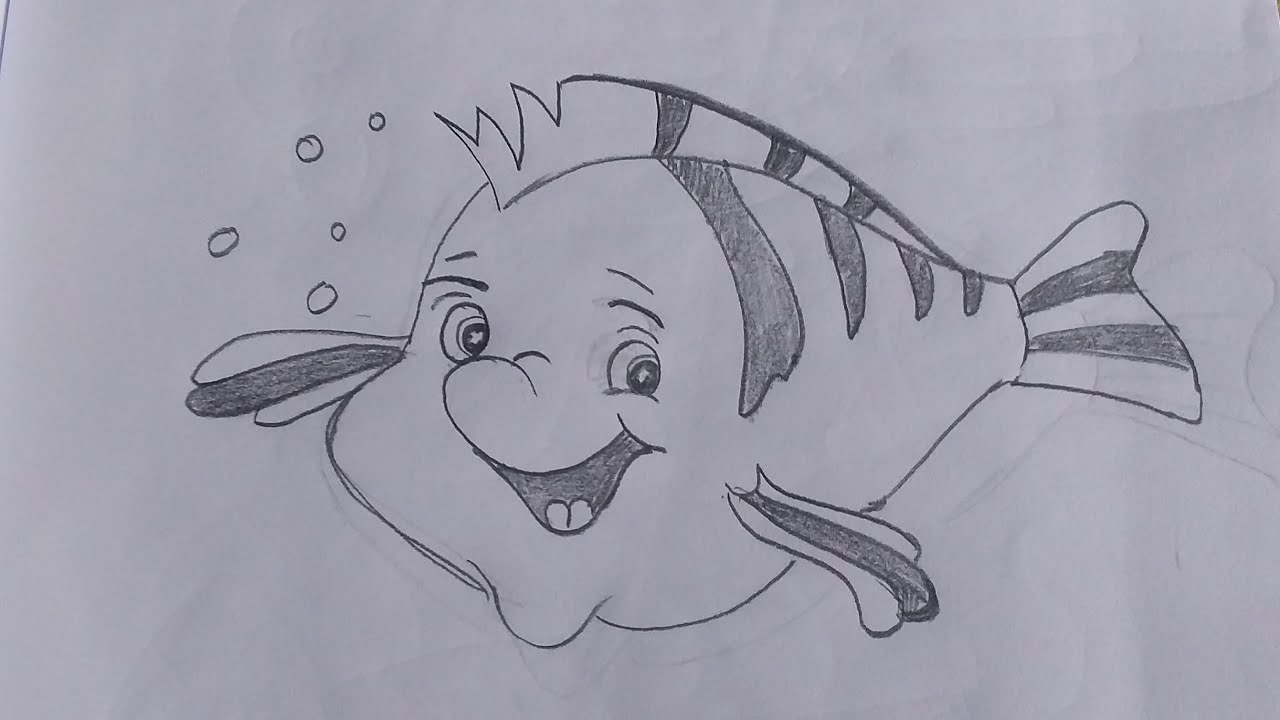 how to draw flounder || The Little Mermaid || how to draw flounder from ...