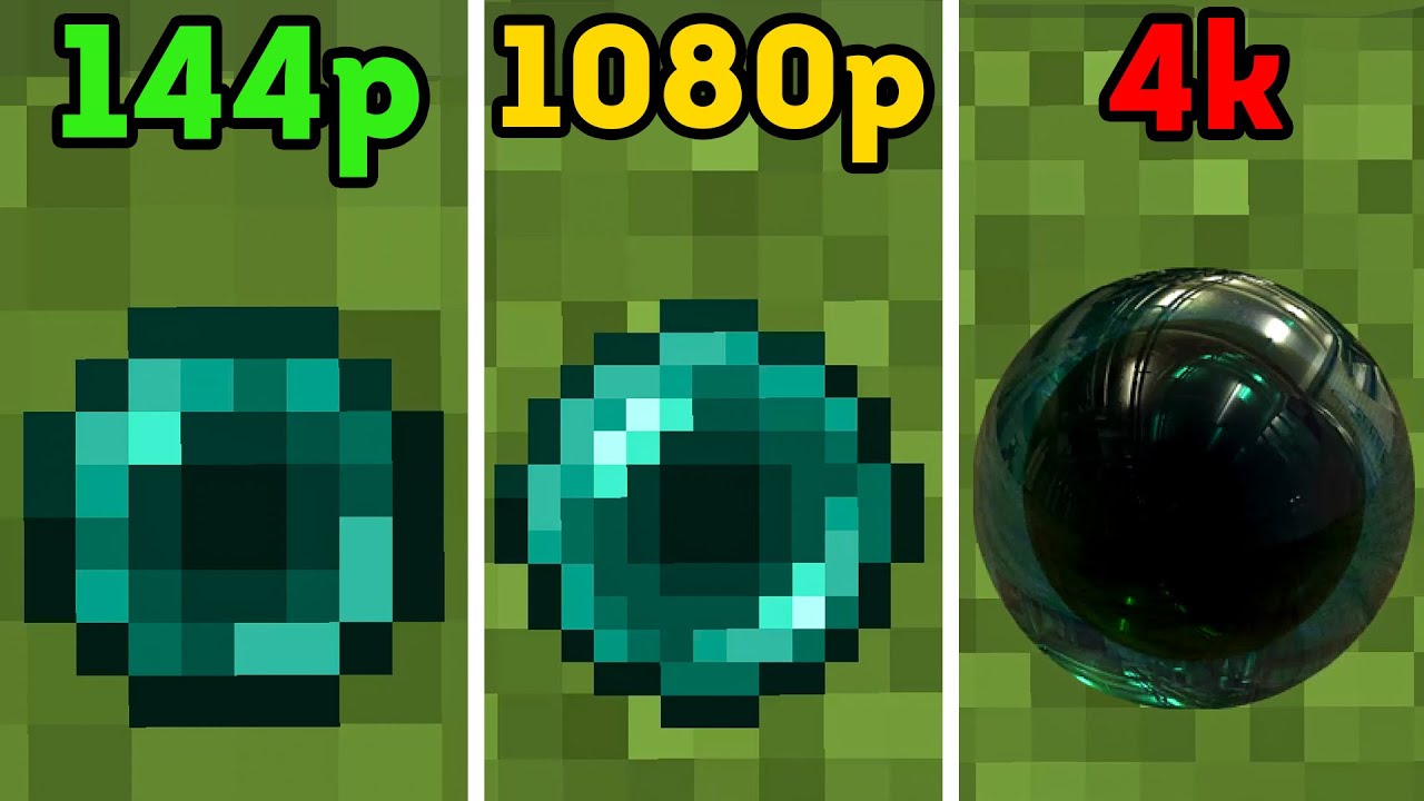 minecraft textures in 144p vs 1080p vs 4k - YouTube
