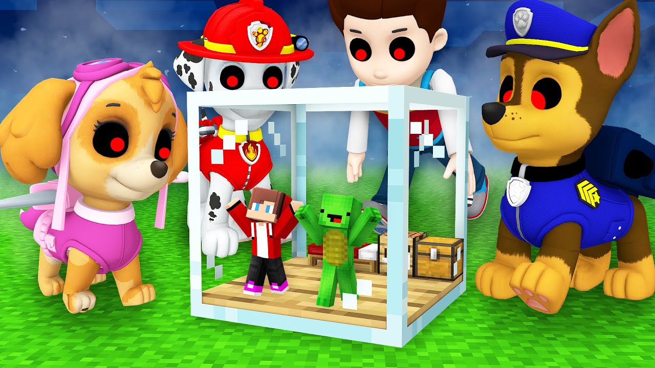 Scary PAW PATROL vs Doomsday inside GLASS BLOCK of JJ and Mikey in Minecraft Maizen! - YouTube