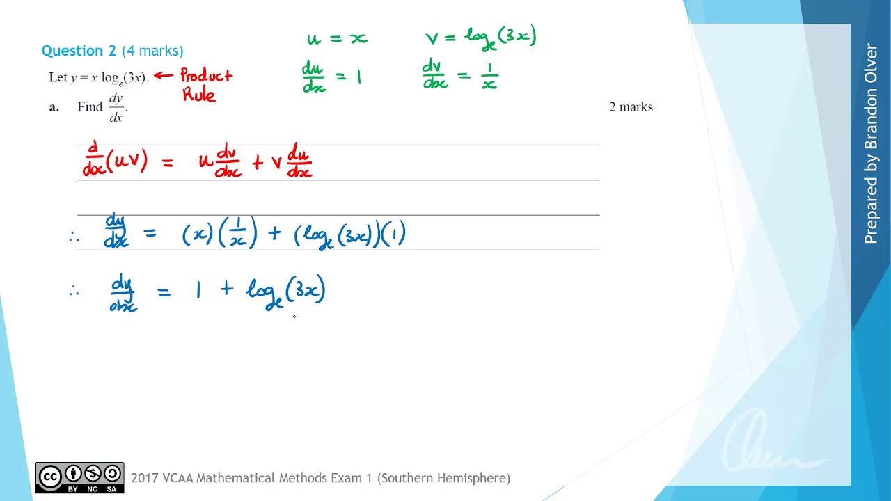 VCAA Mathematical Methods 2017 SH Exam 1 - Question 2 - YouTube