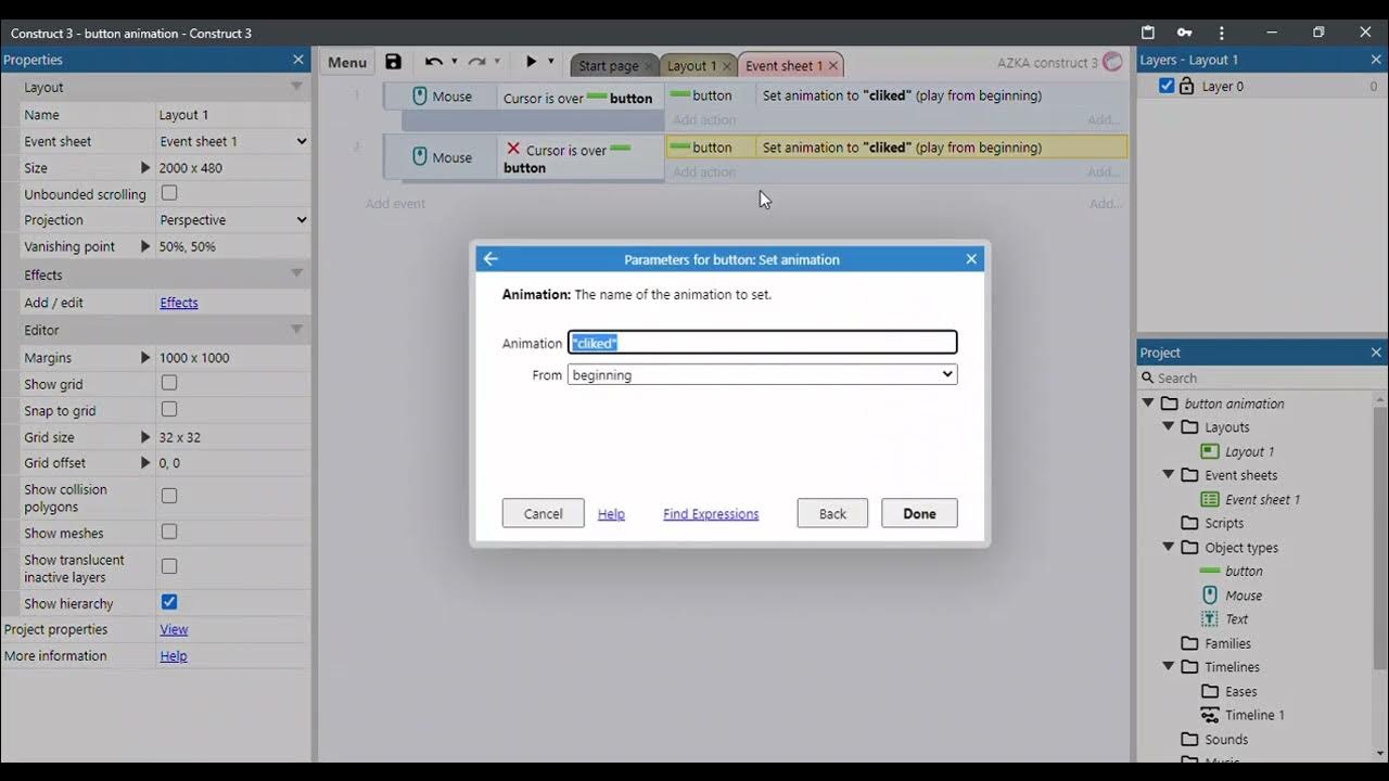 button animation tutorial construct 3 - YouTube
