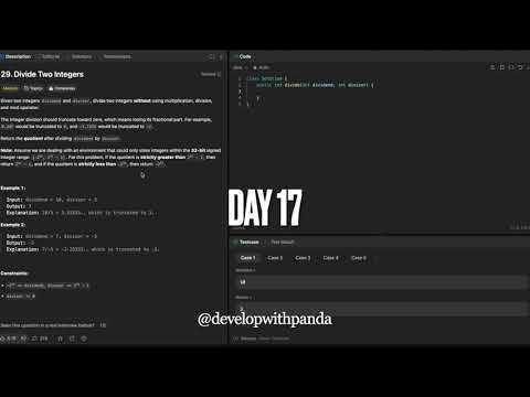 Day 17 | Divide Two Integers | LeetCode | Java | DevelopWithPanda - YouTube