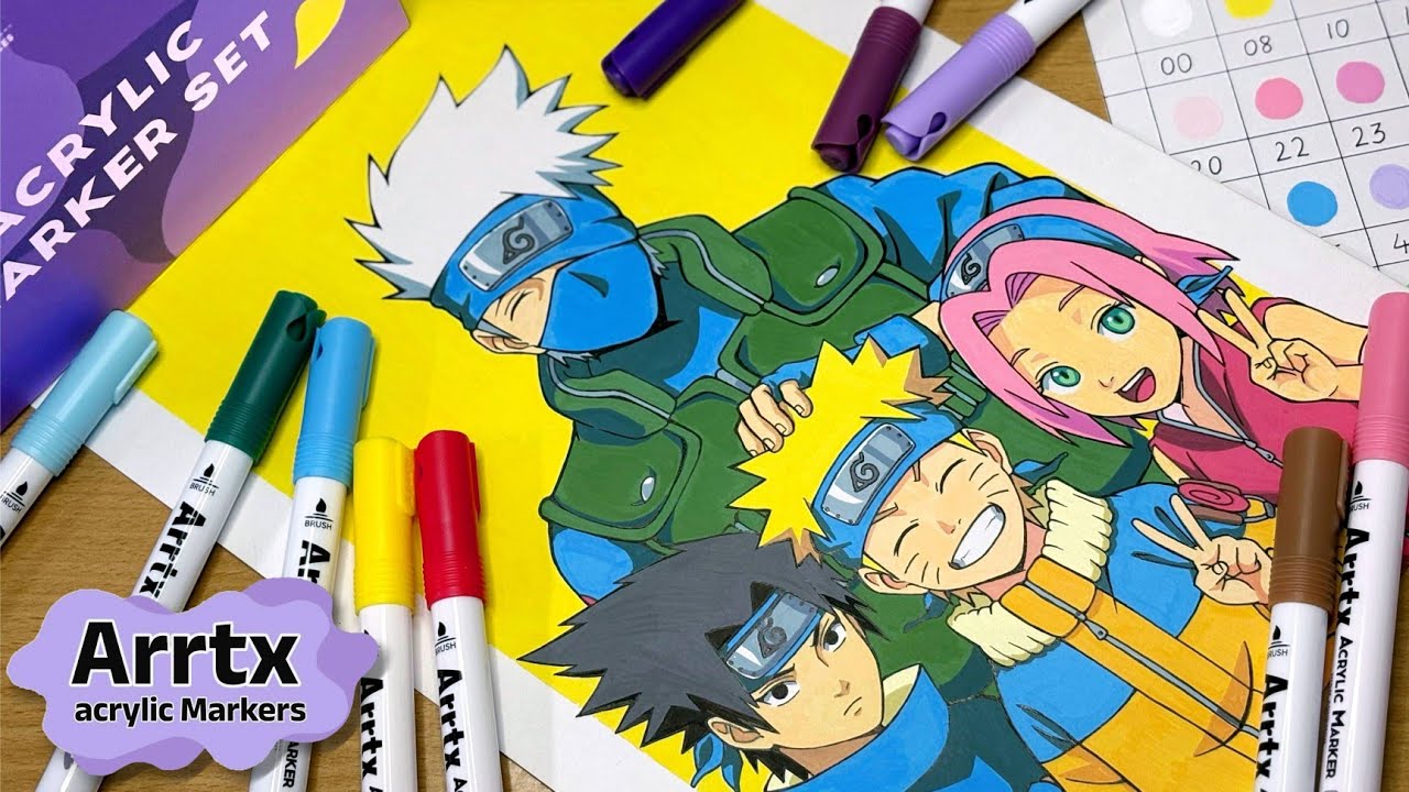 Drawing "Team 7" from naruto with #Arrtx 30A acrylic markers - YouTube