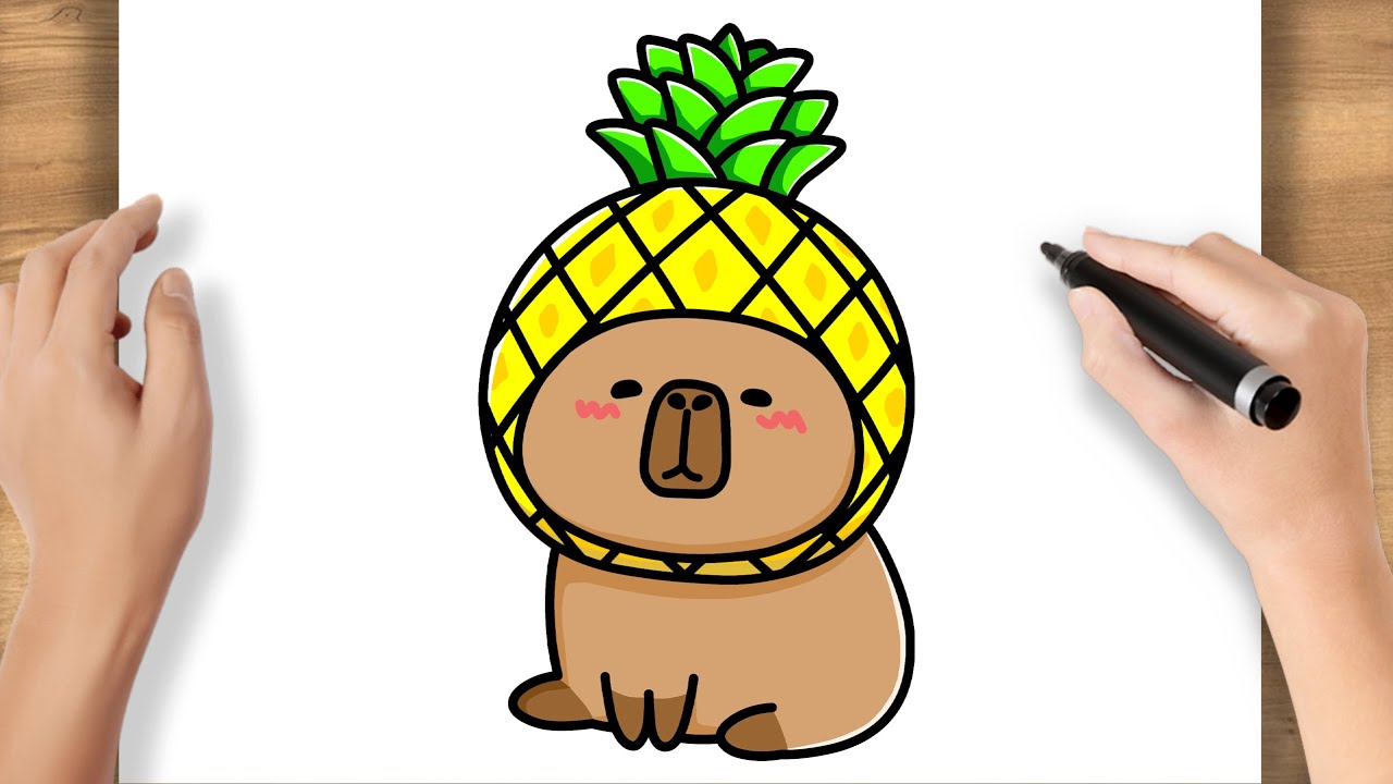 Cómo dibujar un capibara con piña fácil y lindo | How to Draw Capybara ...