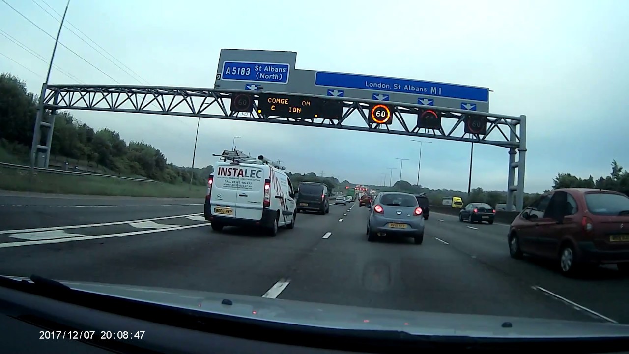 Early Morning Drive to London on M1 from J10 Luton to J1 Staples Corner ...