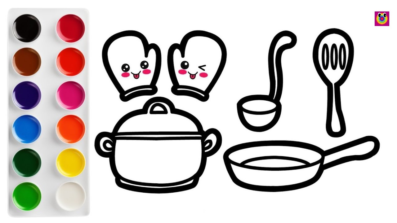 kitchen Utensils Drawing, Painting and Coloring for Kids & Toddlers ...