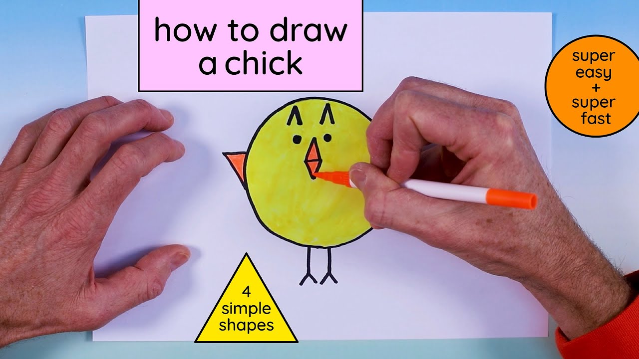How To Draw a Chick - Super easy & super fast using 4 simple shapes ...