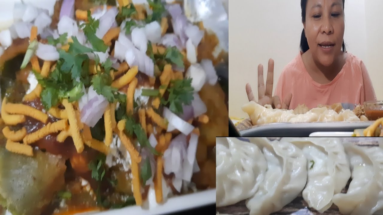 Eating Momo Samosa Chat vermicelli And Spicy Chatni🥵 // Nepali Vlog ...