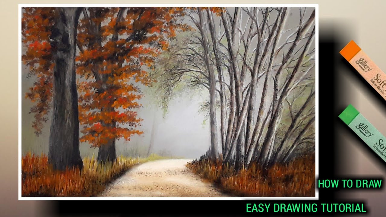 Foggy Autumn Forest, Autumn Forest Painting | Foggy Forest Drawing ...