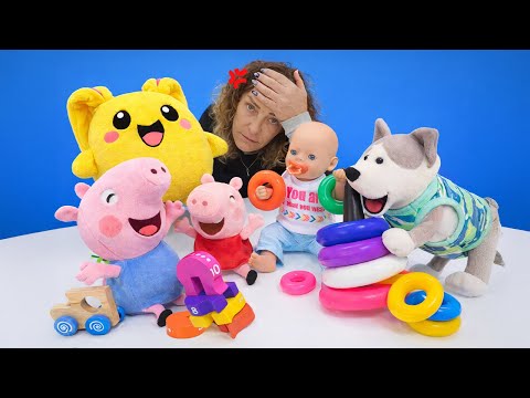 Nicole'un büyük görevi: bir anda birçok oyuncakla ilgileniyor! Çocuk videoları.