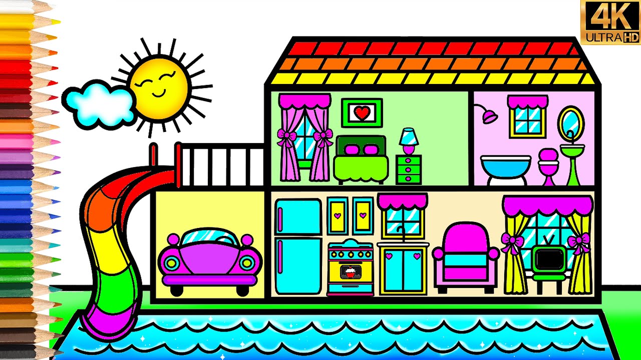 HAVUZLU EV RESMİ ÇİZİMİ 🏡🌳🌞🚗 EV - ARABA - AĞAÇ - GÜNEŞ - VİLLA NASIL ...